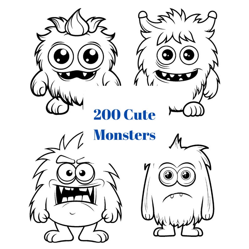 Cute Friendly Monsters Coloring Pages BUNDLE 200 PAGES Kids Coloring ...