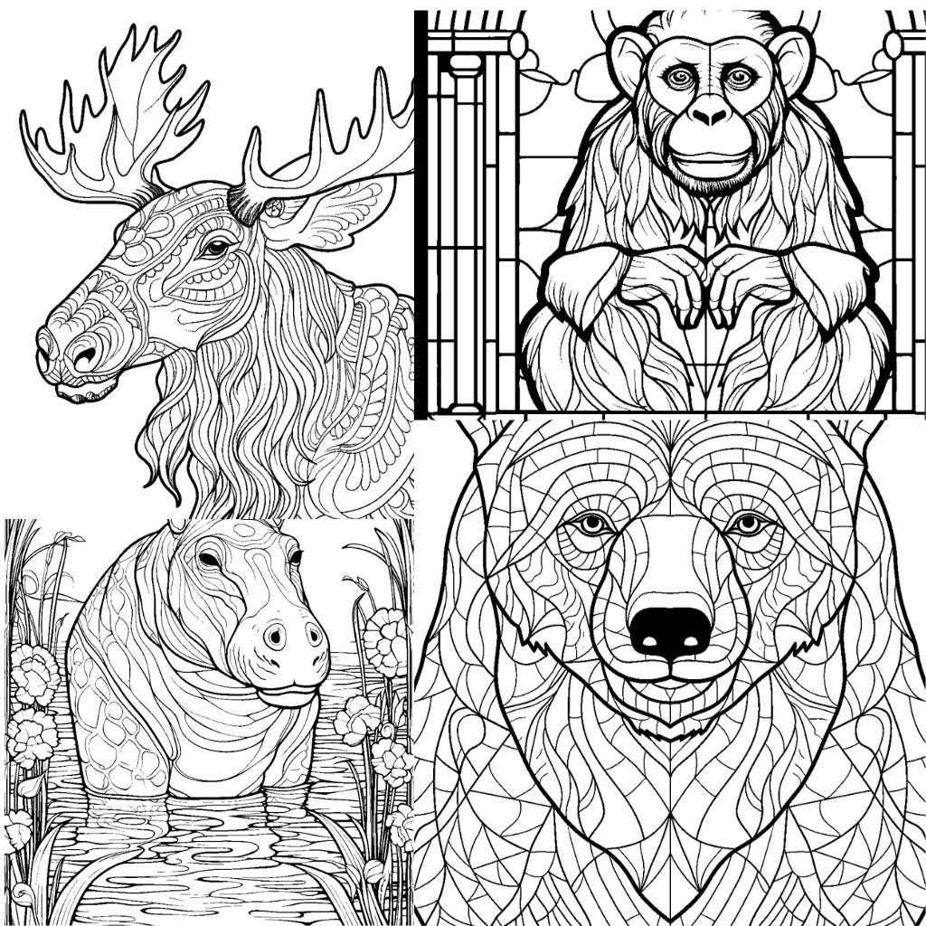 Animals Coloring Page Bundle 250 PAGES Stained Glass & Tessellations ...