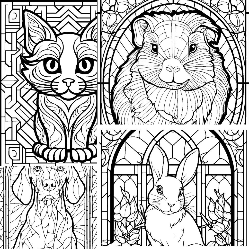 Animals Coloring Page Bundle 250 PAGES Stained Glass & Tessellations ...