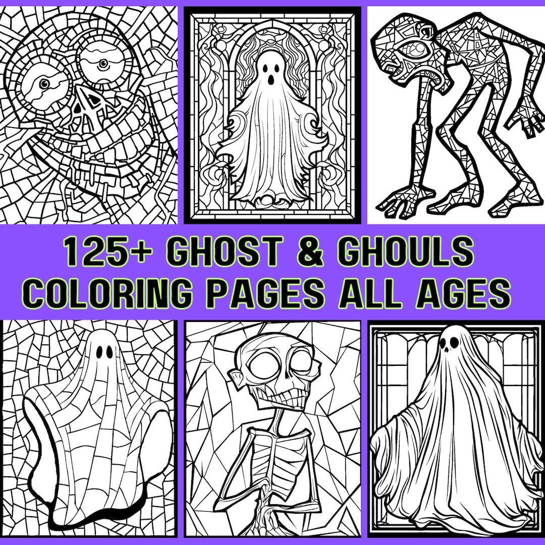 Ghosts and Ghouls Coloring Pages – 125+ Mosaic & Stained Glass (digital ...
