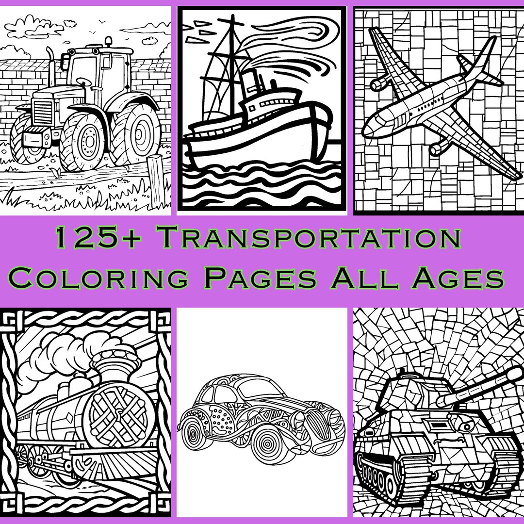 125+ Transportation Coloring Pages – Mosaic and Stained Glass (digital ...
