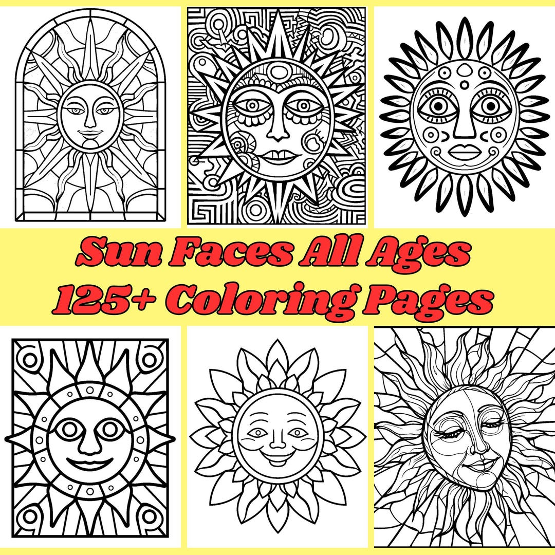 Sun Faces Coloring Pages - 125+ Hand Touched Pages - All Ages - Instant ...