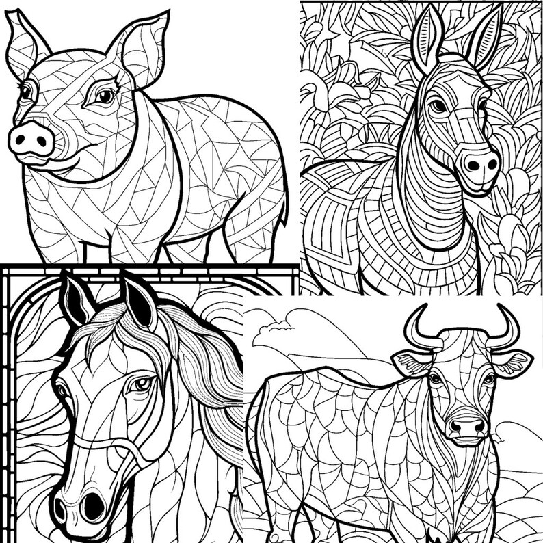 Animals Coloring Page Bundle 250 PAGES Stained Glass & Tessellations ...