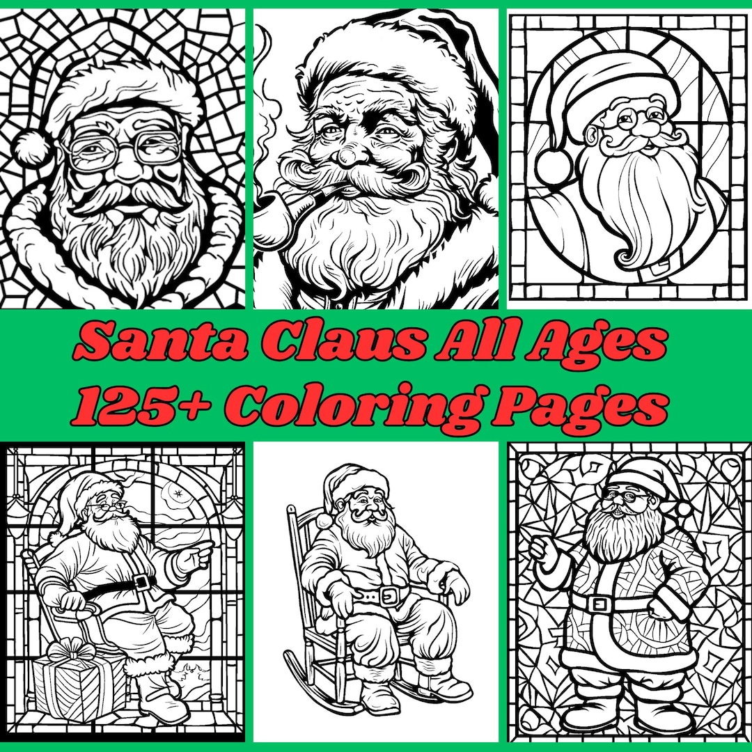 Santa Claus Coloring Pages - 125+ Mosaic & Stained Glass (digital ...