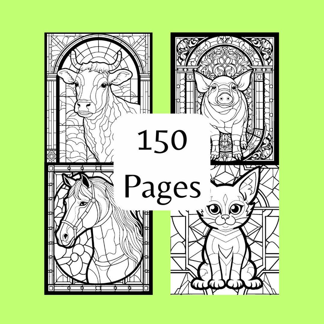 Farm Animals Coloring Pages, Stained Glass & Tessellation (150 Pages ...