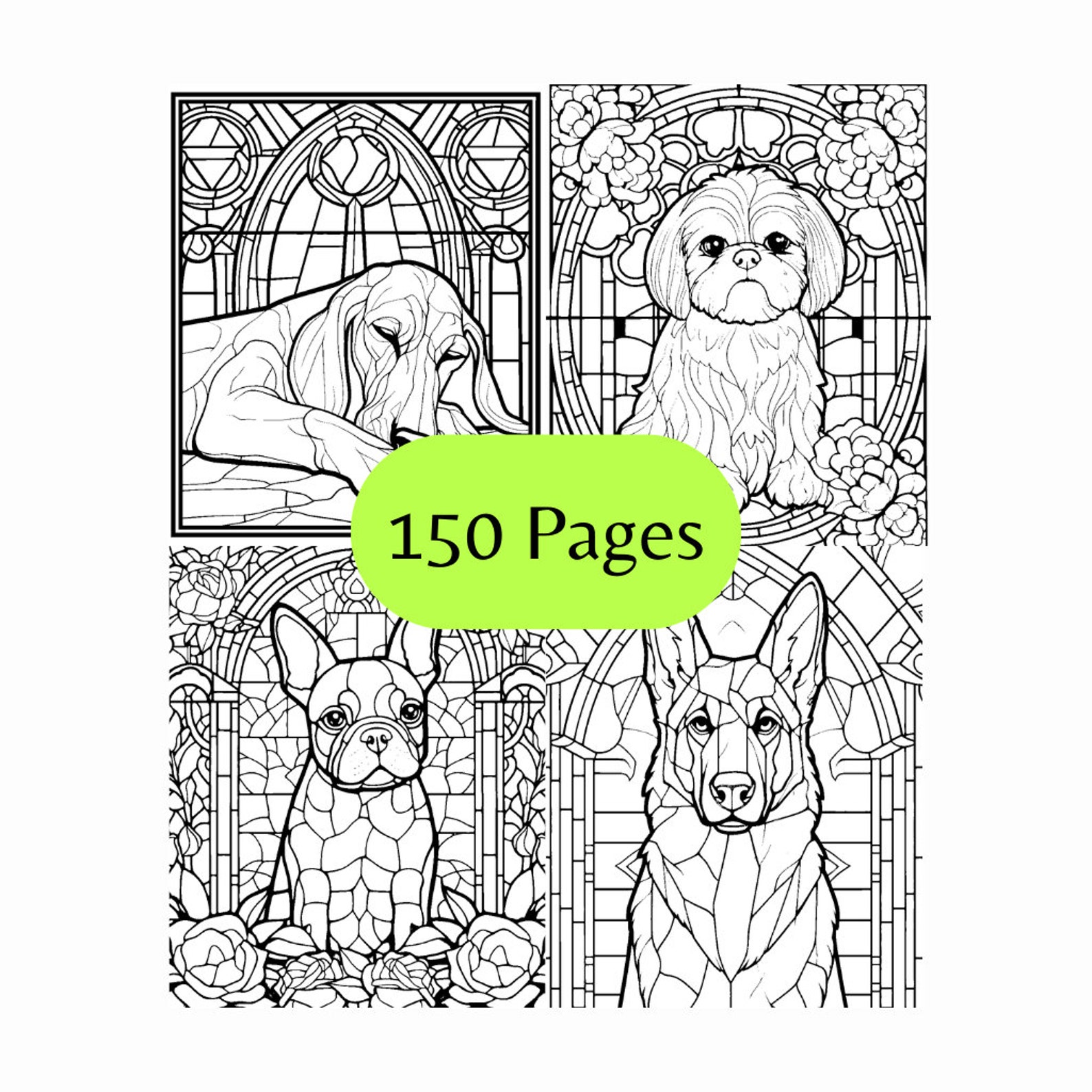 Dogs Stained Glass Window Coloring Page Bundle 150 PAGES - Etsy