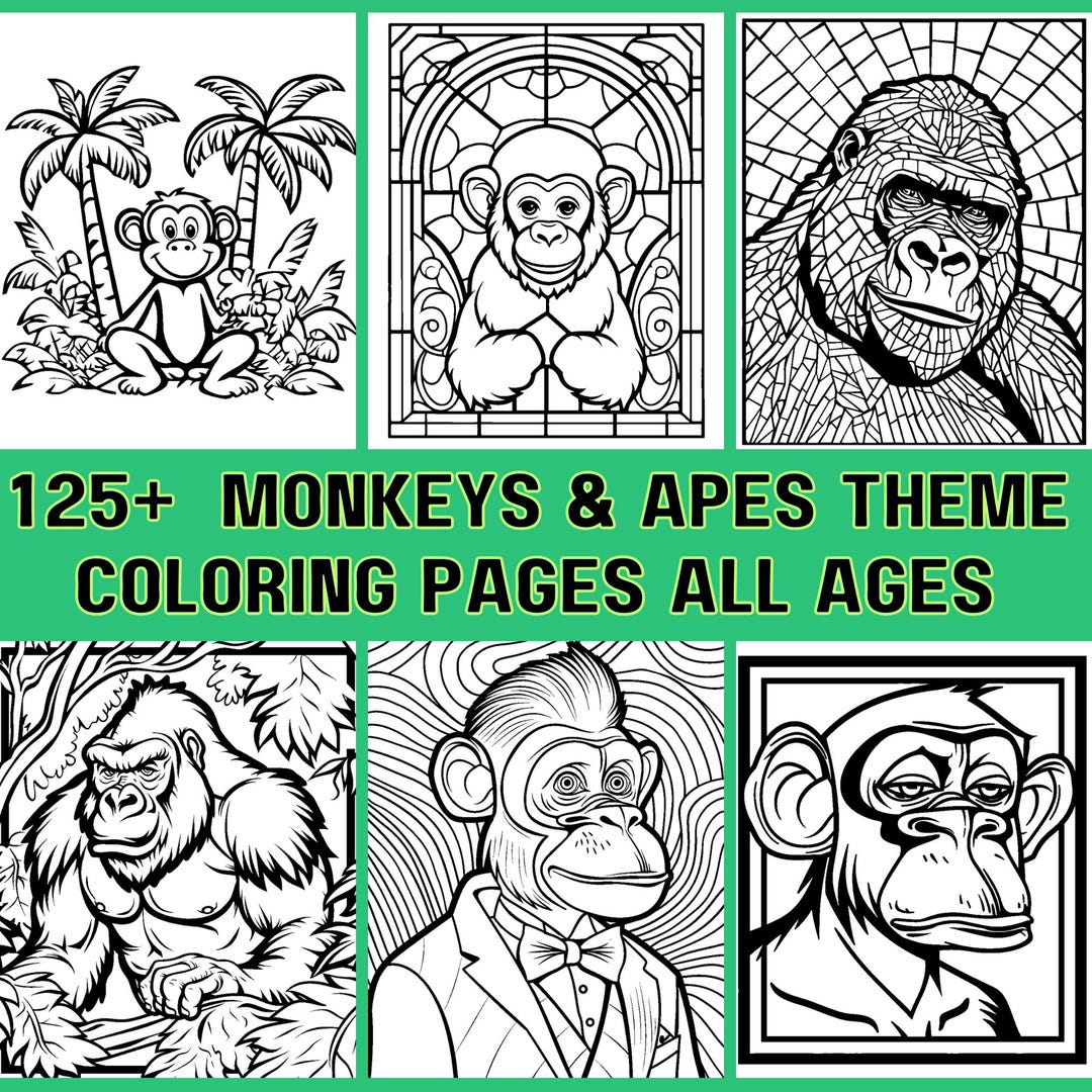 Monkeys-apes Coloring Pages - 125+ Hand Touched Pages - All Ages ...