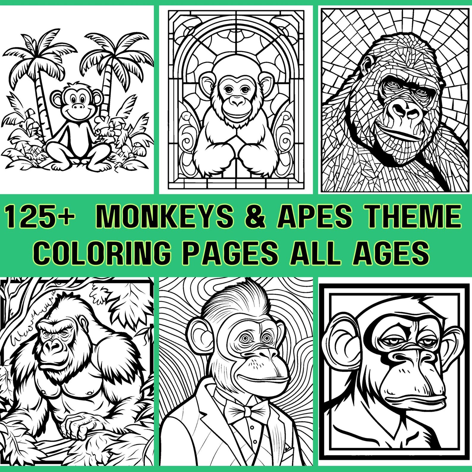 Monkeys-apes Coloring Pages - 125+ Hand Touched Pages - All Ages ...