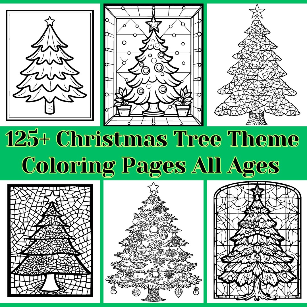Christmas Tree Coloring Pages – 125+ Mosaic & Stained Glass (digital ...