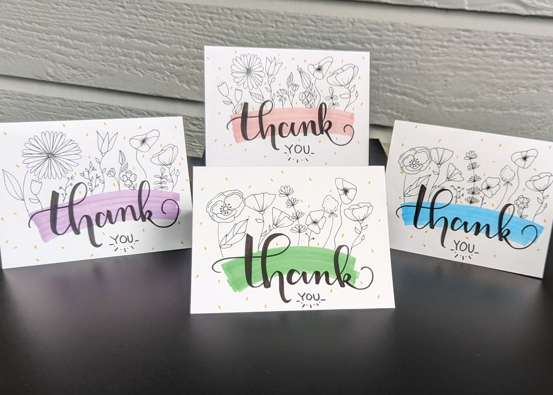 Pretty Thank You Card With Flowers - Etsy