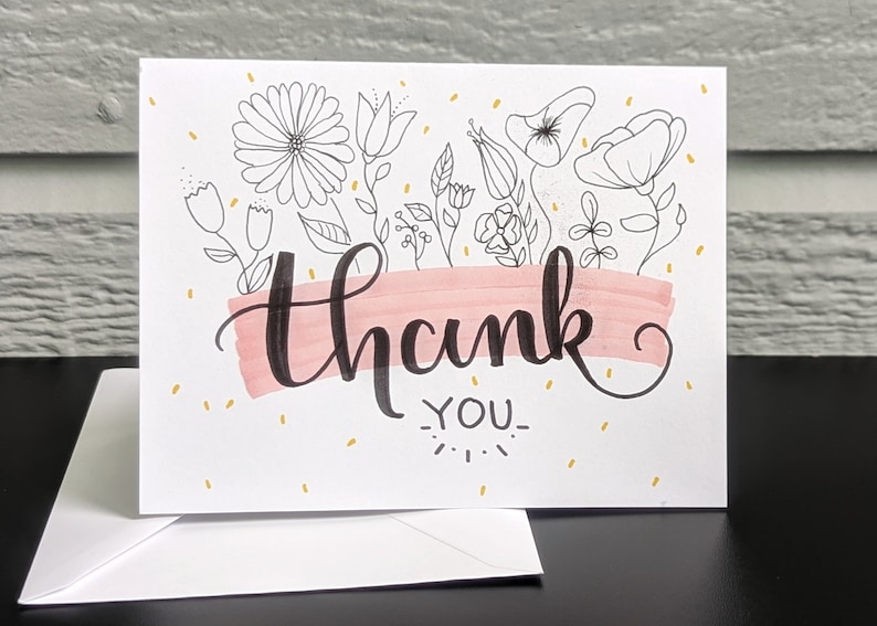Pretty Thank You Card With Flowers - Etsy
