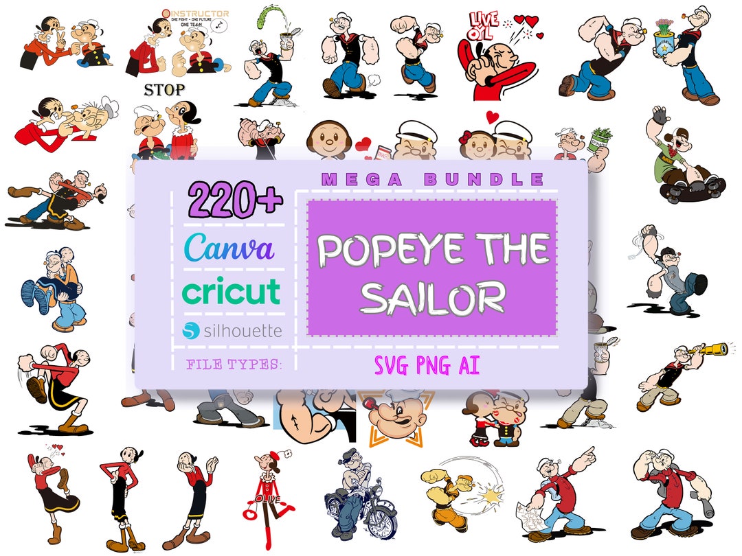 Popeye Svg, Popeye the Sailorr Bundle Svg for Cricut, Bluto Svg, Sweet ...
