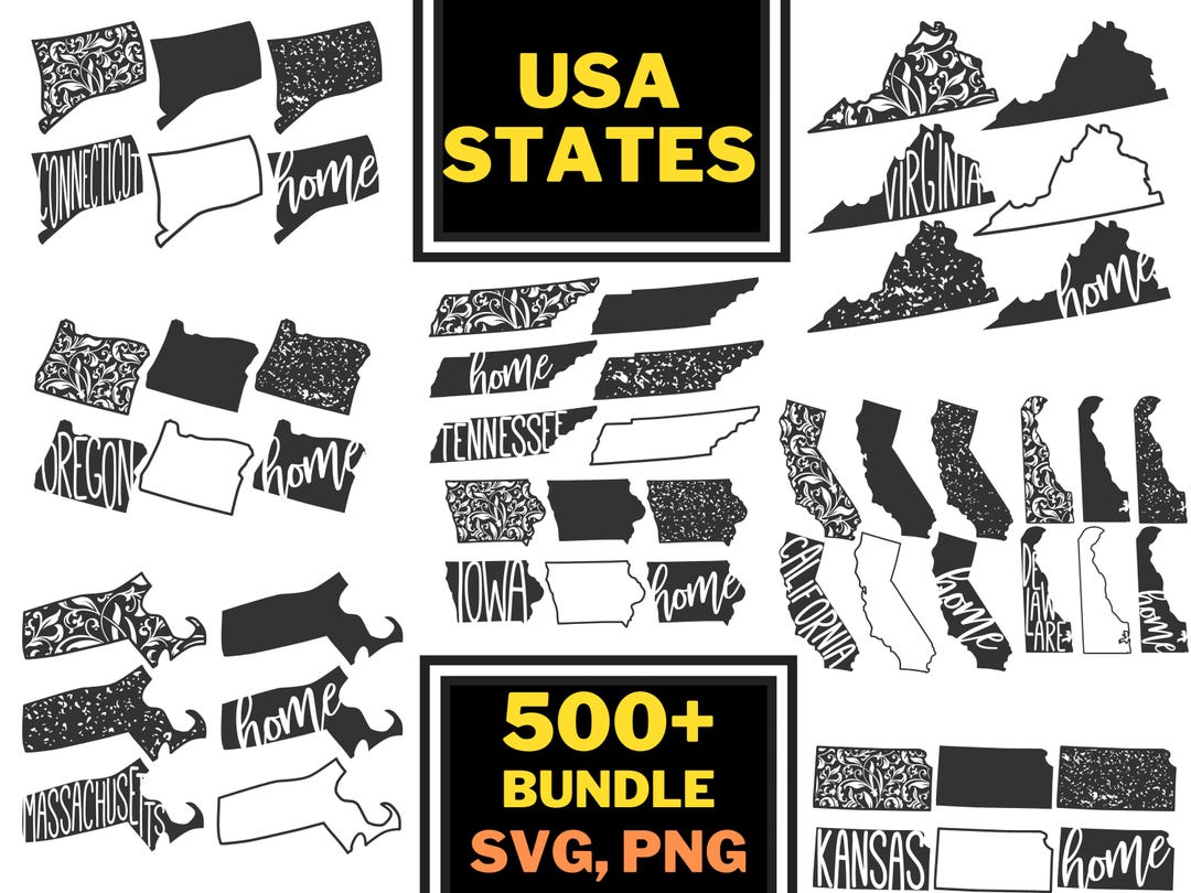 USA States SVG Bundle | SVG Cut Files | All 50 American States ...