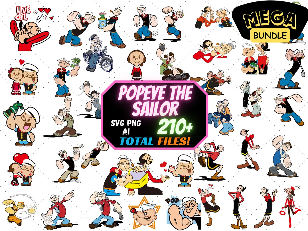 Popeye Svg, Popeye the Sailorr Bundle Svg for Cricut, Bluto Svg, Sweet ...