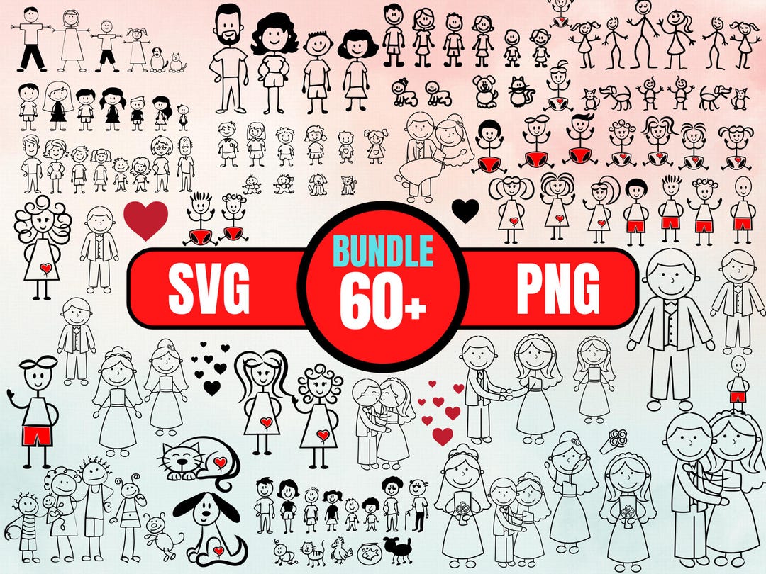 Stick Figures Family SVG Bundle, Stick Figures PNG Bundle, Stick ...