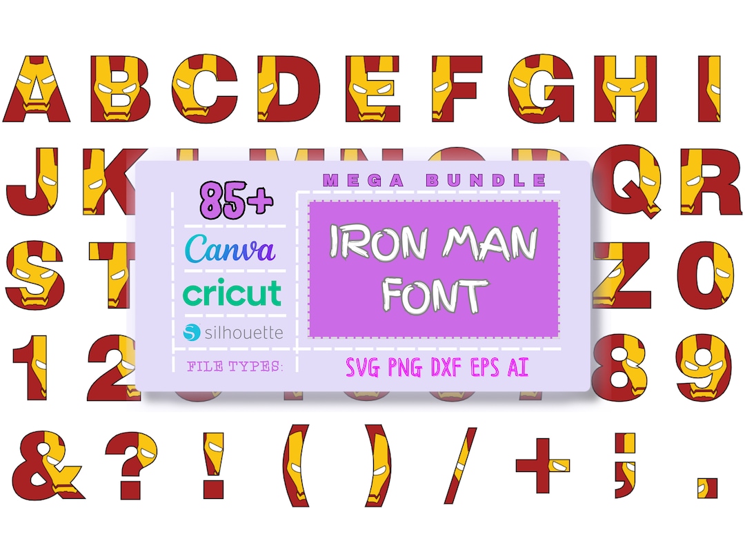 İron Man Fonts Svg Bundle, Alphabet, Letters, Numbers, Svg - Png - Dxf ...