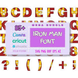 İron Man Fonts Svg Bundle, Alphabet, Letters, Numbers, Svg - Png - Dxf ...
