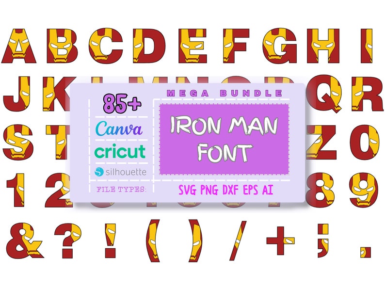 İron Man Fonts Svg Bundle, Alphabet, Letters, Numbers, Svg - Png - Dxf ...