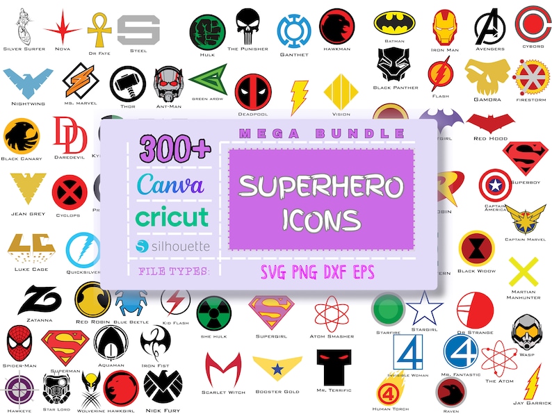 Superhero Icons Svg Bundle, Layered, Svg - Png - Dxf - Eps, Avengers - Etsy