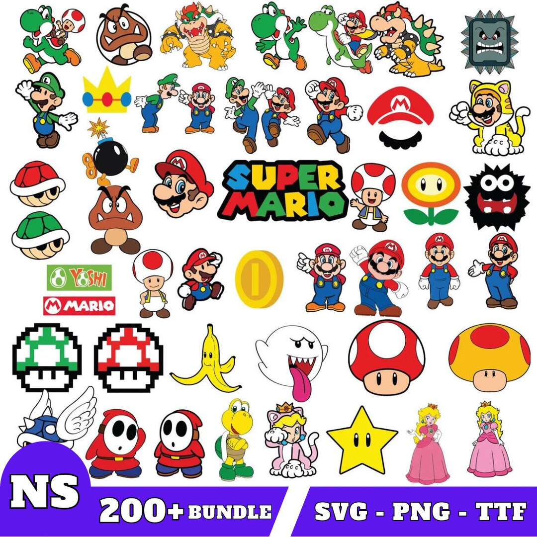 Super Mario Svg Bundle- PNG-SVG-TTF, Alphabet, Princess Peach - Etsy