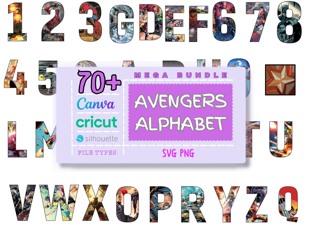 Superheroes Alphabet Svg Bundle, Avengerrs, Svg - Png, Letter, Fonts ...