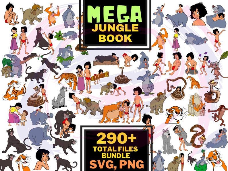 The Jungle Book SVG & PNG Cliparts Bundle, Jungle Book Sublimation ...
