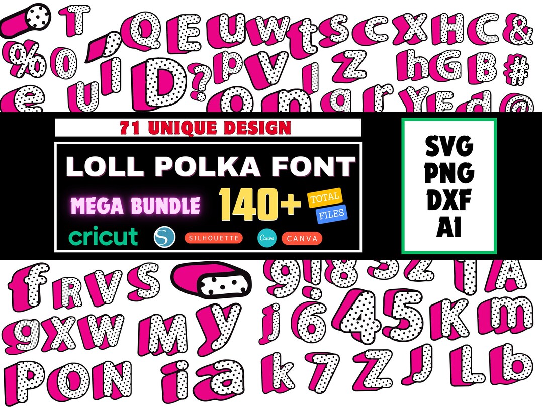 Polka Pink Dolts Fonts, Polda Dots Alphabet, Numbers, Letters, Dollz ...