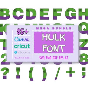 Hulk Font Svg Bundle, Svg - Png - Dxf - Eps - Ai, Superhero, Avengers ...