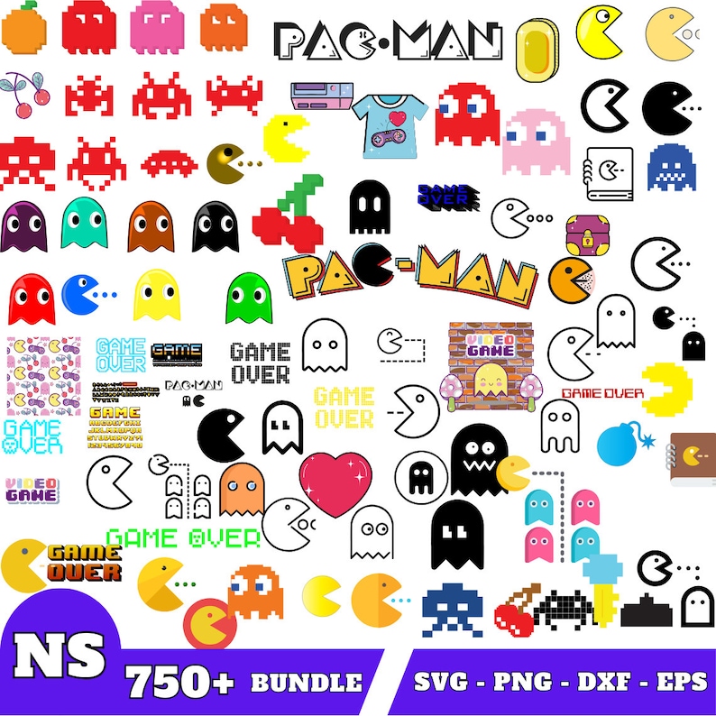 Pacmanbundle Layered Svg, Clipart, Svg for Cricut, Retro Game Svg, Game ...