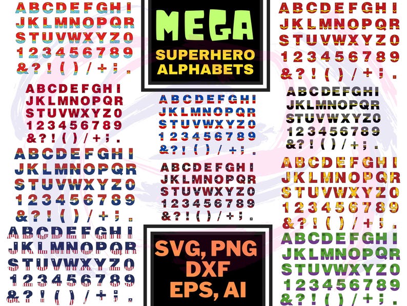 MEGA SUPERHERO Alphabet Fonts Letters Numbers Svg Bundle, Hulk, Thor ...