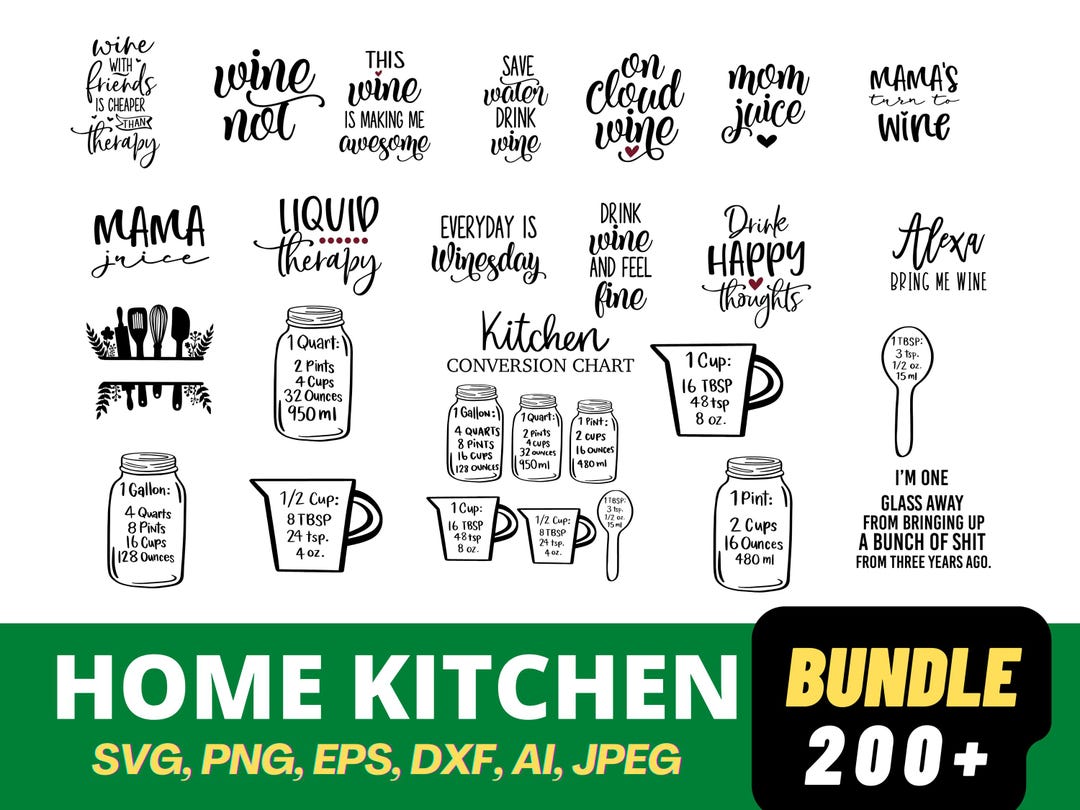 Kitchen Conversion Chart Svg | Kitchen Chart Svg | Kitchen Measurements ...