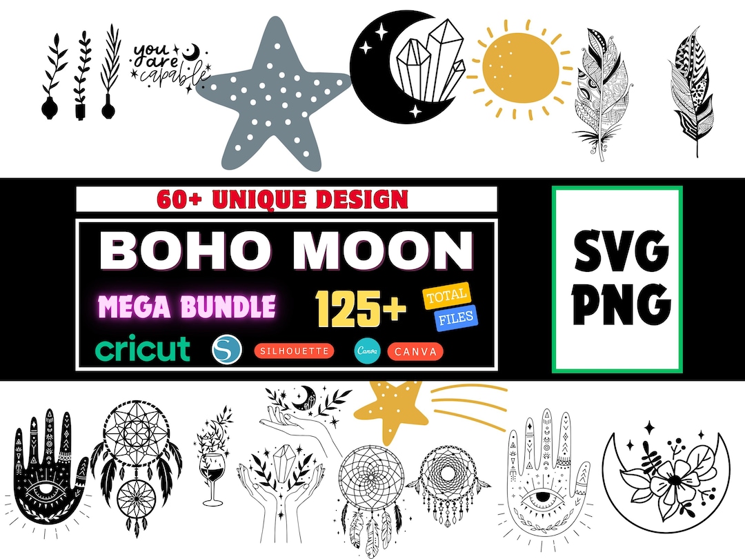 Boho SVG Bundle, Boho Clipart SVG Bundle, Modern Design SVG, Hand Drawn ...