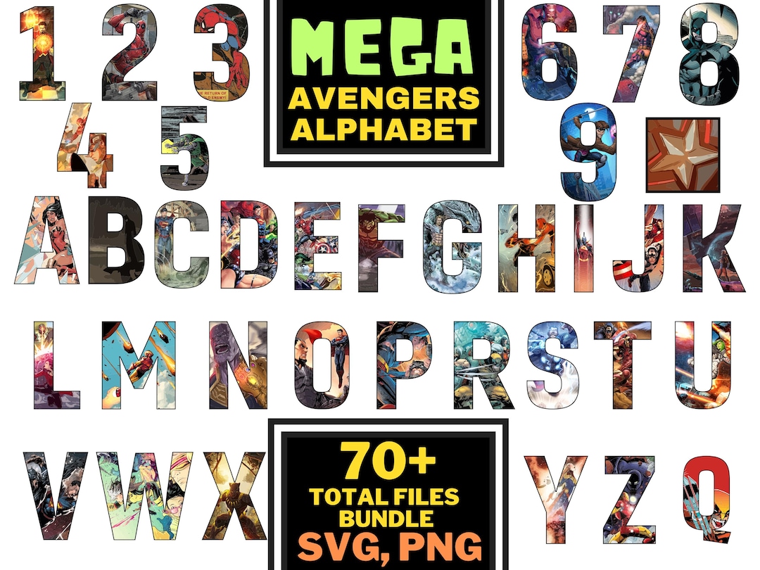AVENGERS FONT SVG, Instant Download, Avengers Alphabet Svg, Avengers ...