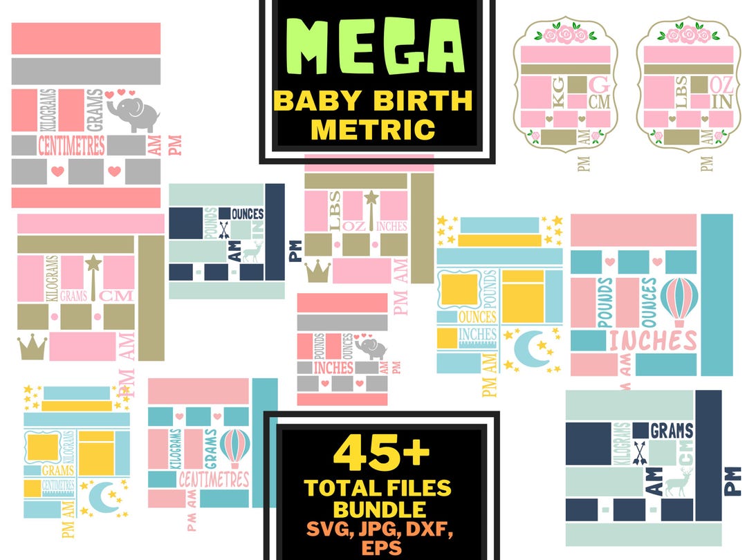 Baby Birth Announcement Bundle - SVG - DXF - EPS - Baby Stats - Metric ...