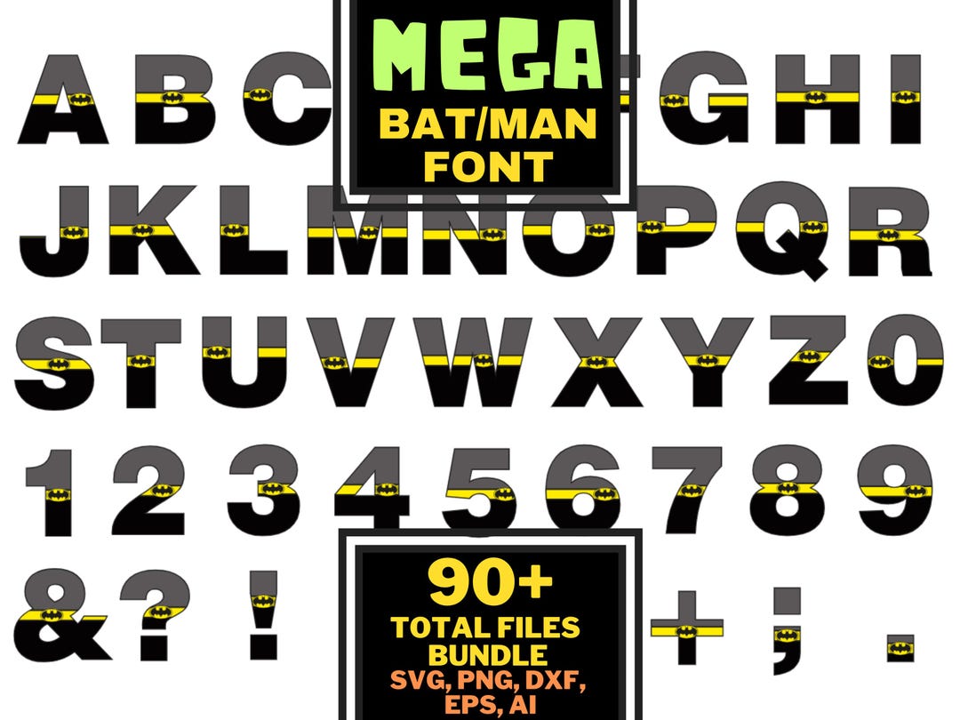 Bat Fonts Svg Bundle, Alphabet, Letters, Numbers, Layered, Superhero ...