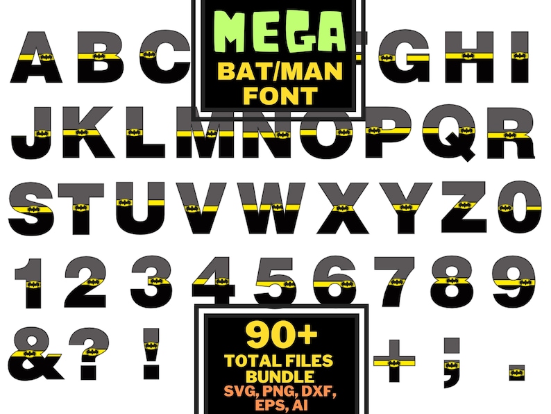 Bat Fonts Svg Bundle, Alphabet, Letters, Numbers, Layered, Superhero ...