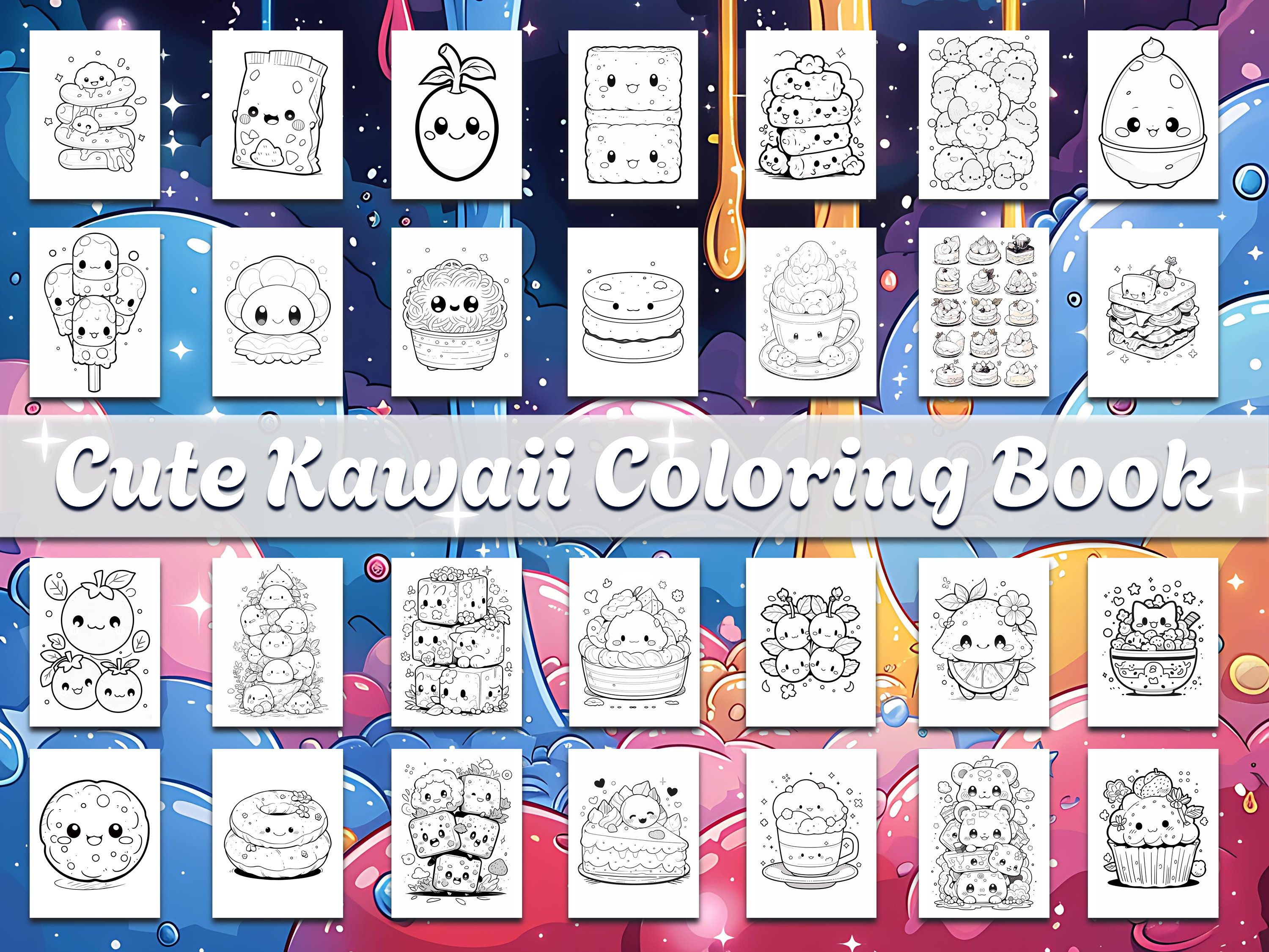 200 Kawaii Coloring Pages for Kids Cute Coloring Page Mega Bundle ...