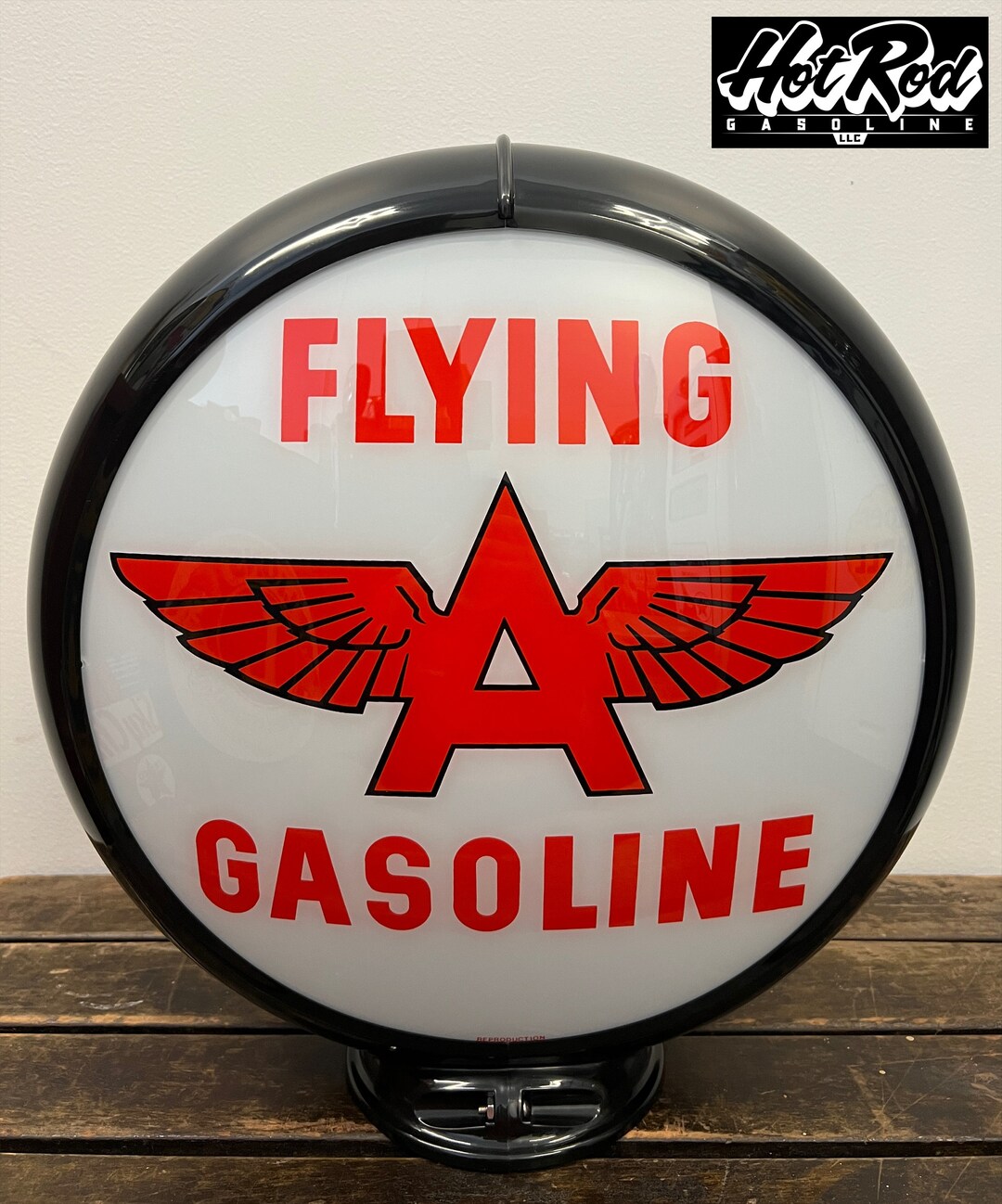 FLYING "a" GASOLINE White Reproduction 13.5" Gas Pump Globe - (black ...