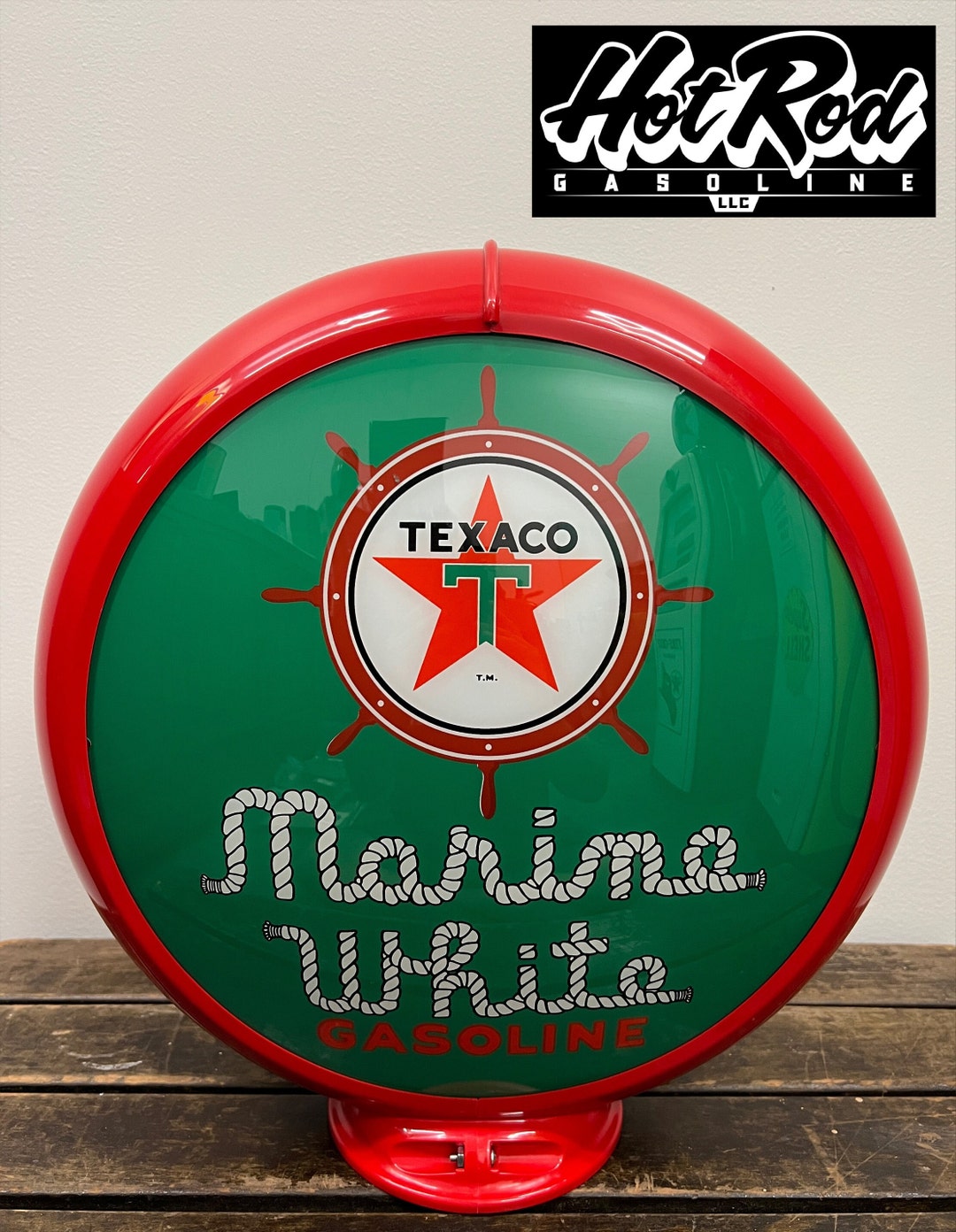 TEXACO MARINE GASOLINE Green Reproduction 13.5 Gas Pump Globe red Body ...
