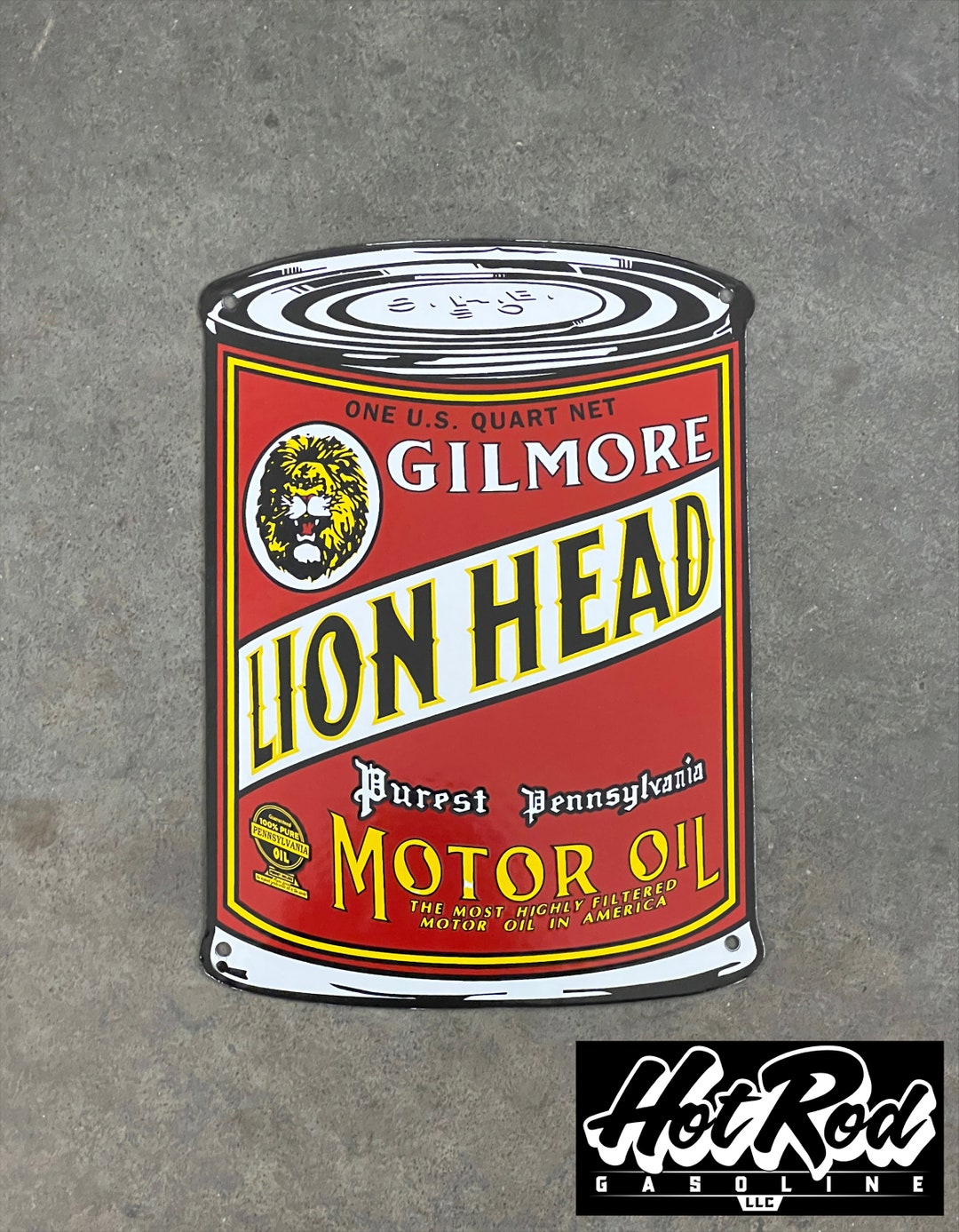 GILMORE Lion Head Motor Oil Can Porcelain Sign - Etsy