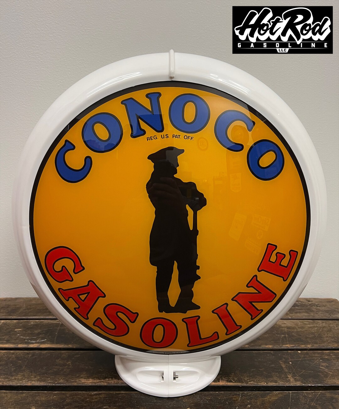 CONOCO MINUTEMAN GASOLINE Reproduction 13.5" Gas Pump Globe - (white ...