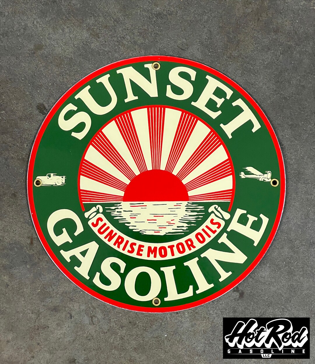 SUNSET GASOLINE Porcelain Sign - Etsy