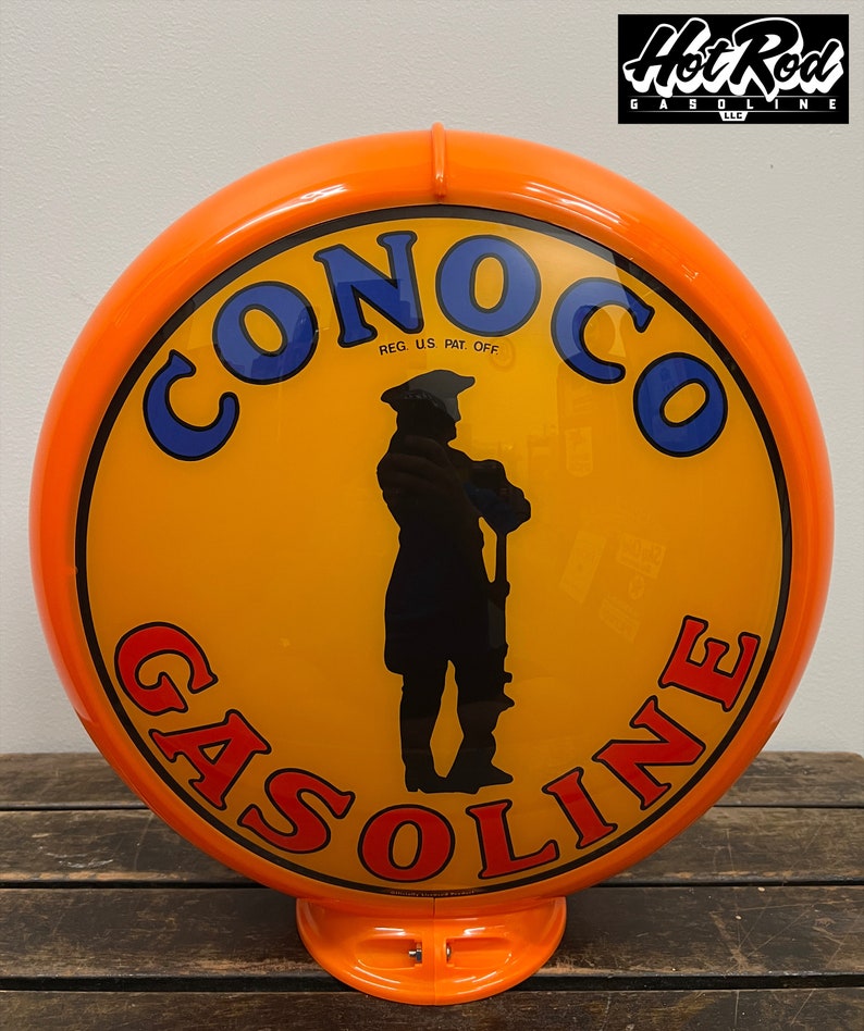 CONOCO MINUTEMAN GASOLINE Reproduction 13.5" Gas Pump Globe - (orange ...