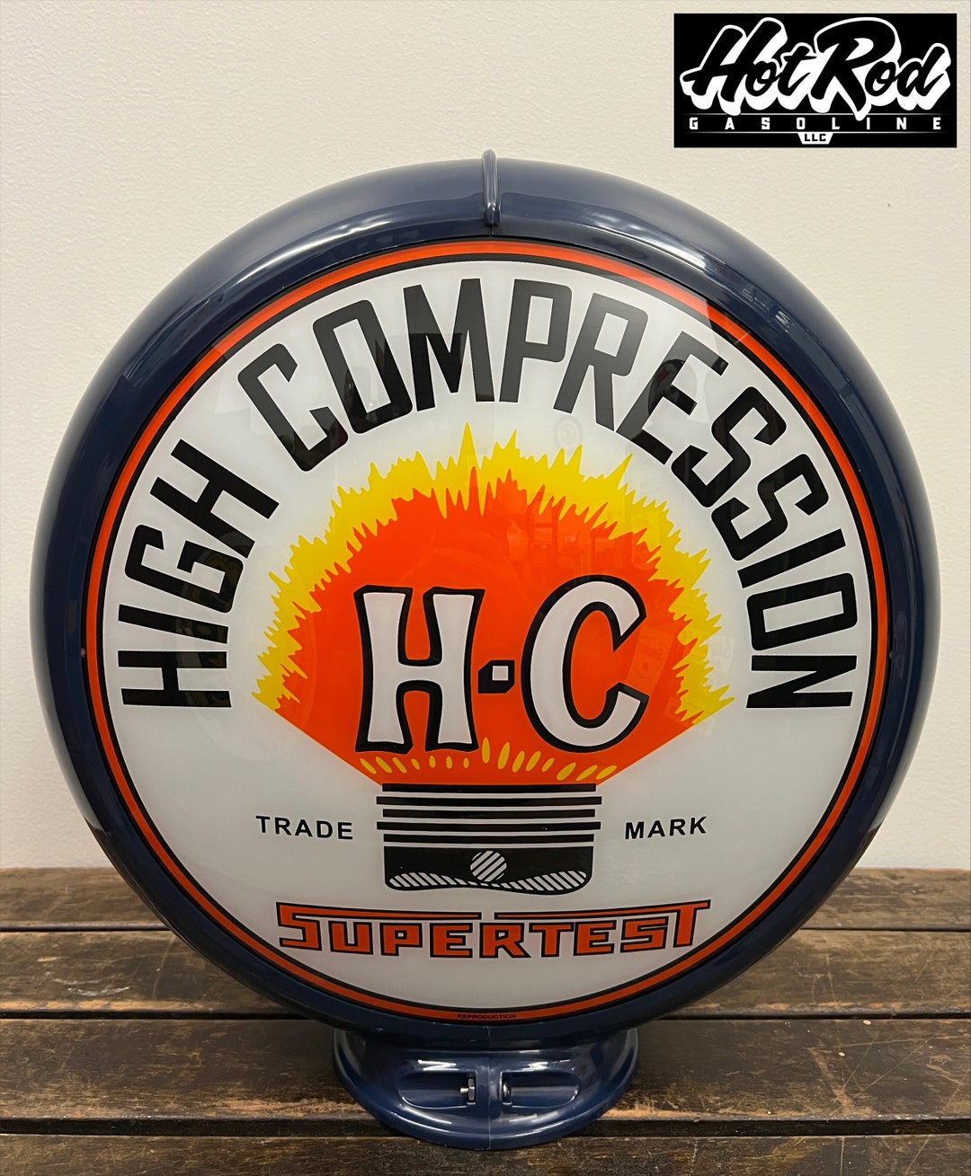 SUPERTEST H-C GASOLINE Reproduction 13.5 Gas Pump Globe dark Blue Body ...