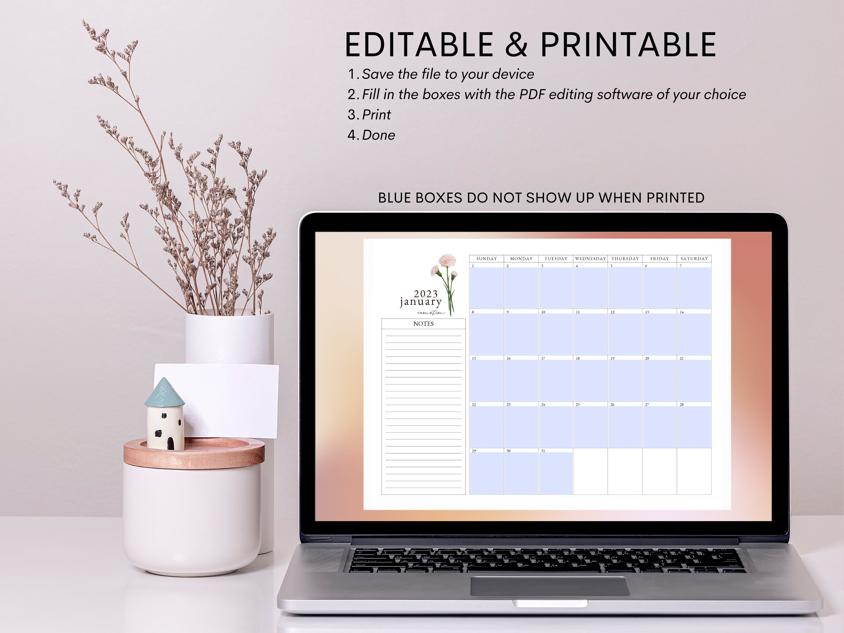 Printable Digital Monthly Calendar | Editable Monthly Calendar | 2023 ...