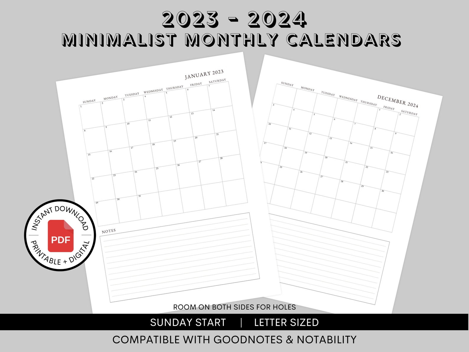 Printable Digital Monthly Calendar Editable Monthly Calendar 2023 ...