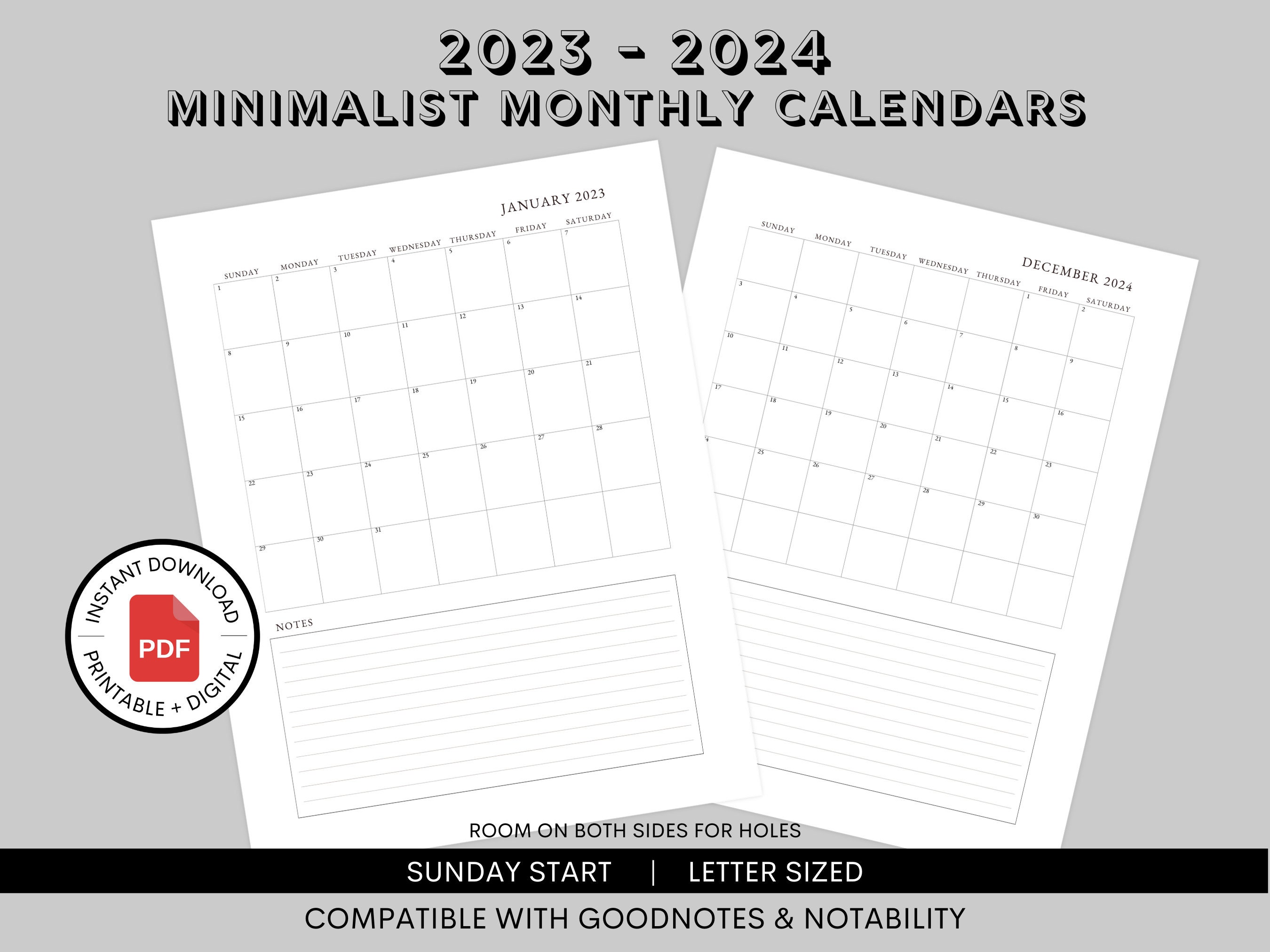 Printable Digital Monthly Calendar | Editable Monthly Calendar | 2023 ...