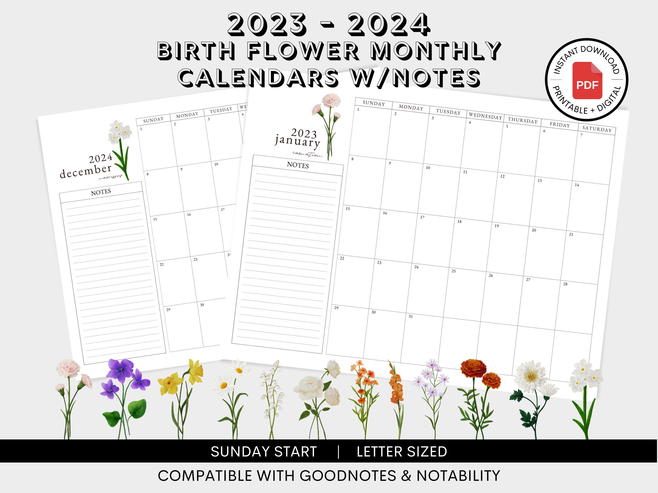 Printable Digital Monthly Calendar | Editable Monthly Calendar | 2023 ...