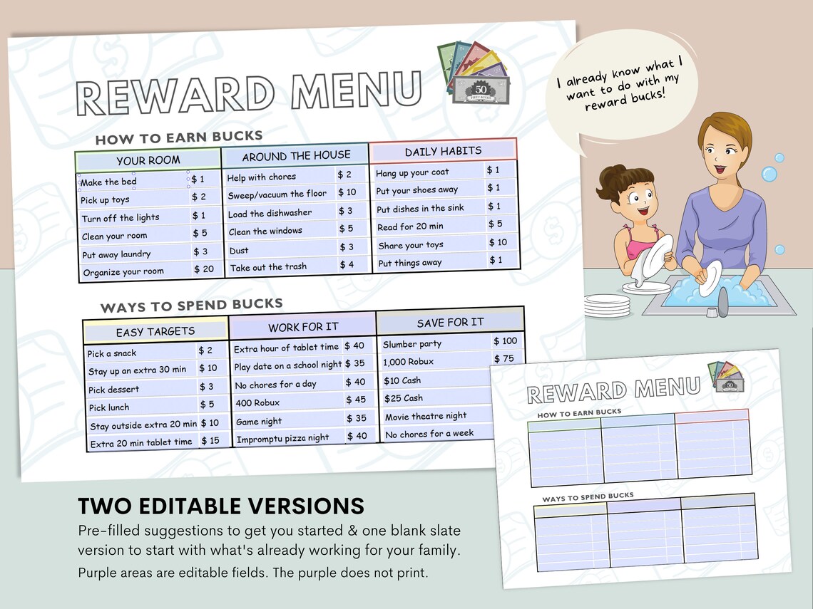 Printable Chore Chart With Play Money Fun and Simple System to ...