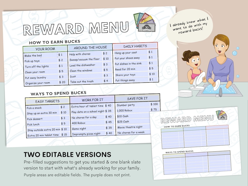 Printable Chore Chart With Play Money Fun and Simple System to ...